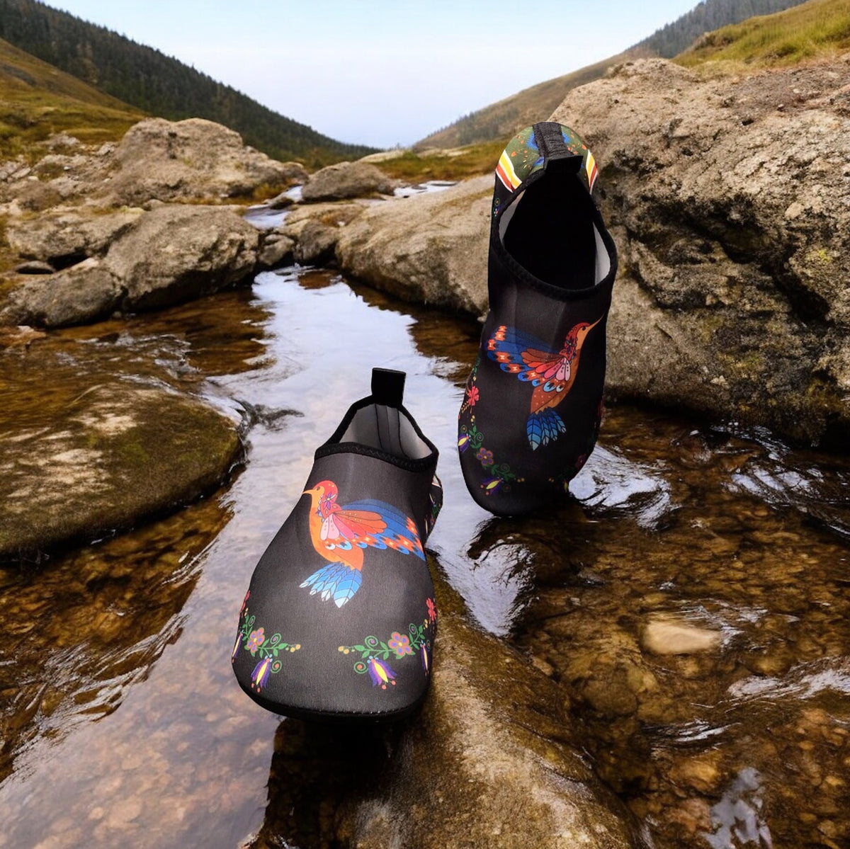 Hummingbird Black Native American Aqua Shoes – OldTribes