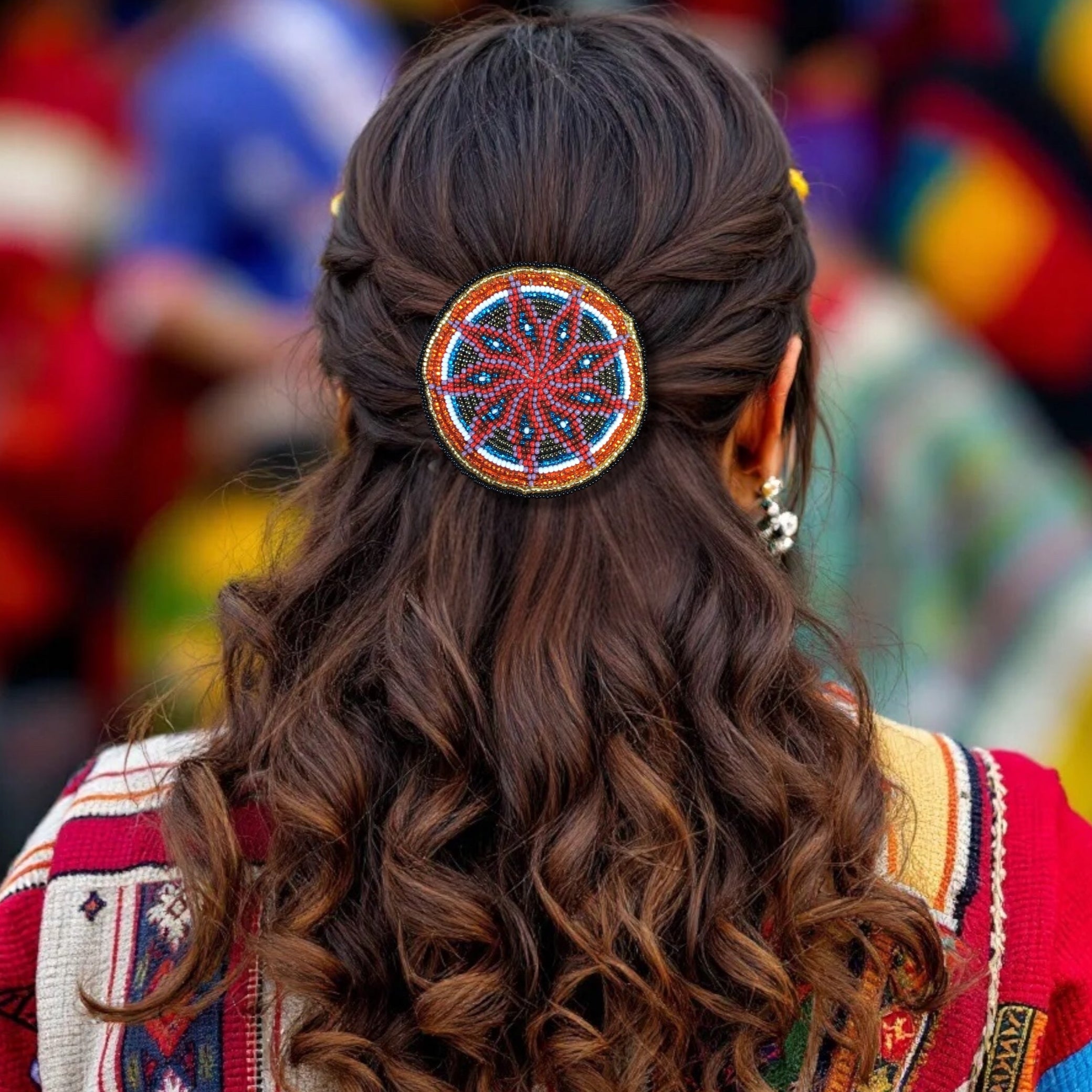 Red and Green Native American Round Beaded Barrette – OldTribes