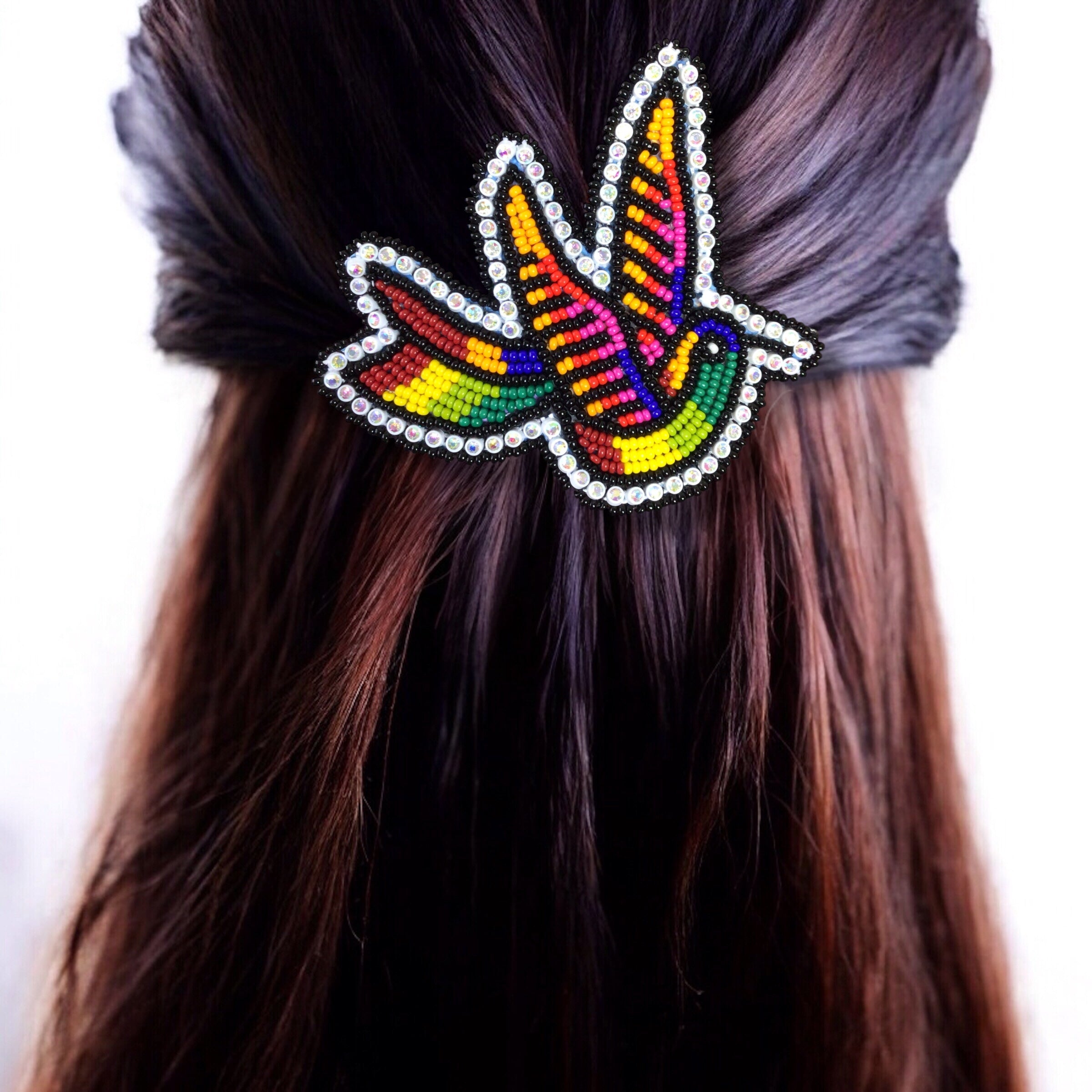 Brown and Yellow Beaded Hummingbird Barrette – OldTribes