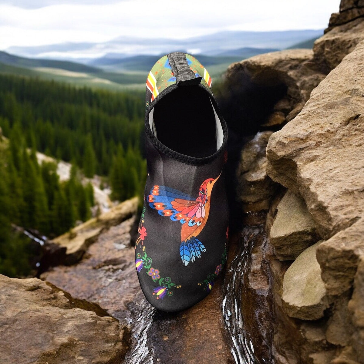 Hummingbird Black Native American Aqua Shoes – OldTribes