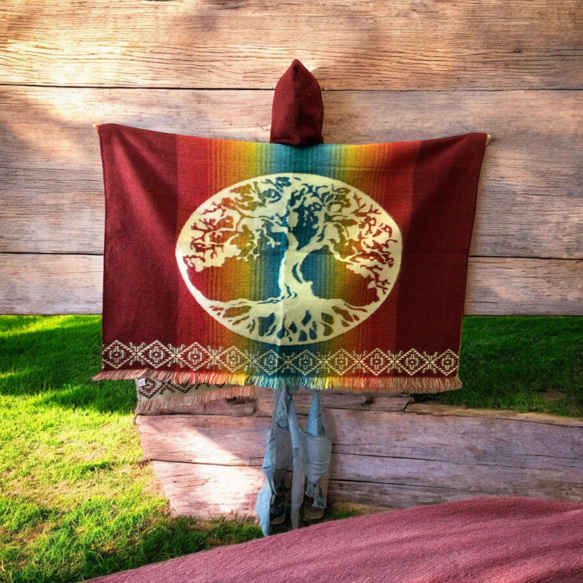 Red and Green Tree of Life Poncho – OldTribes