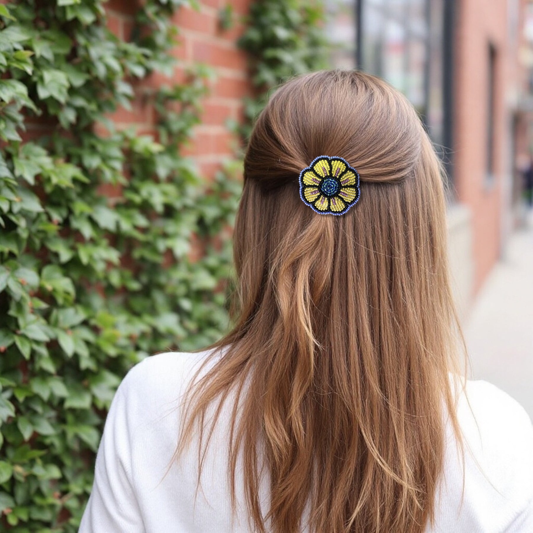 Yellow and Black Beaded Flower Barrette – OldTribes
