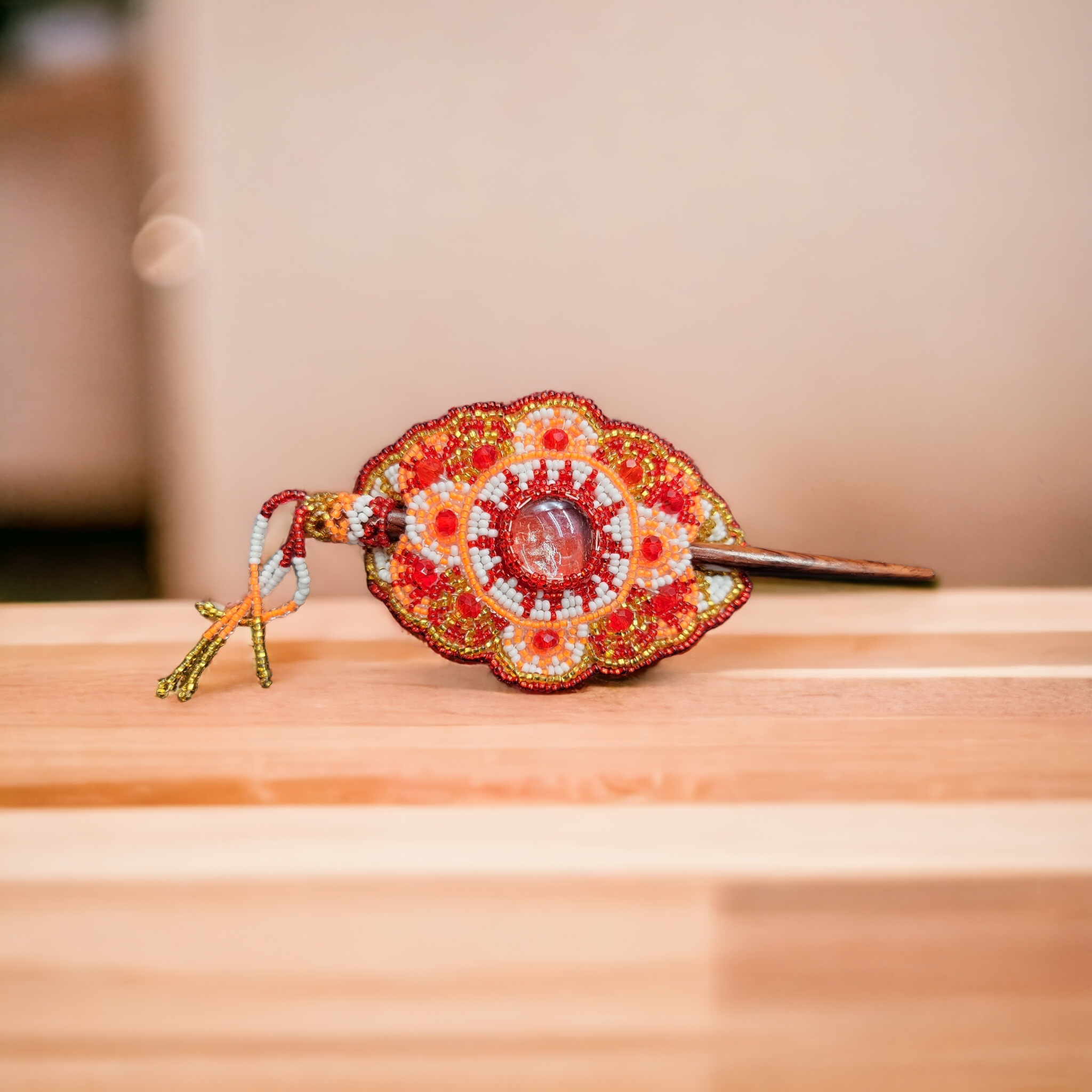 Native American Style Barrette Orange and Red accent – OldTribes